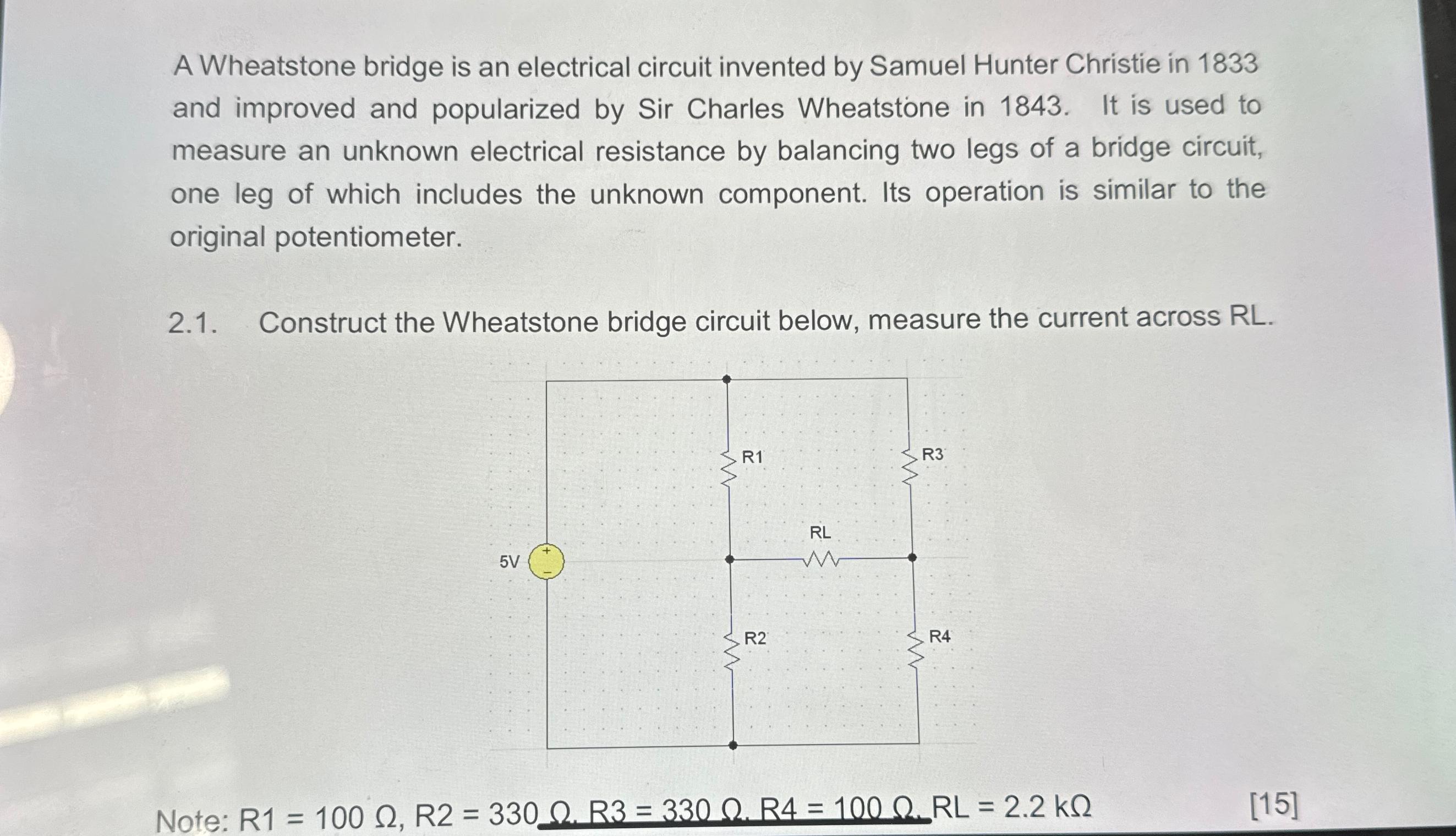 Solved A Wheatstone bridge is an electrical circuit invented | Chegg.com
