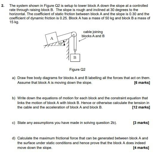 Solved The system shown in Figure Q2 is setup to lower block | Chegg.com