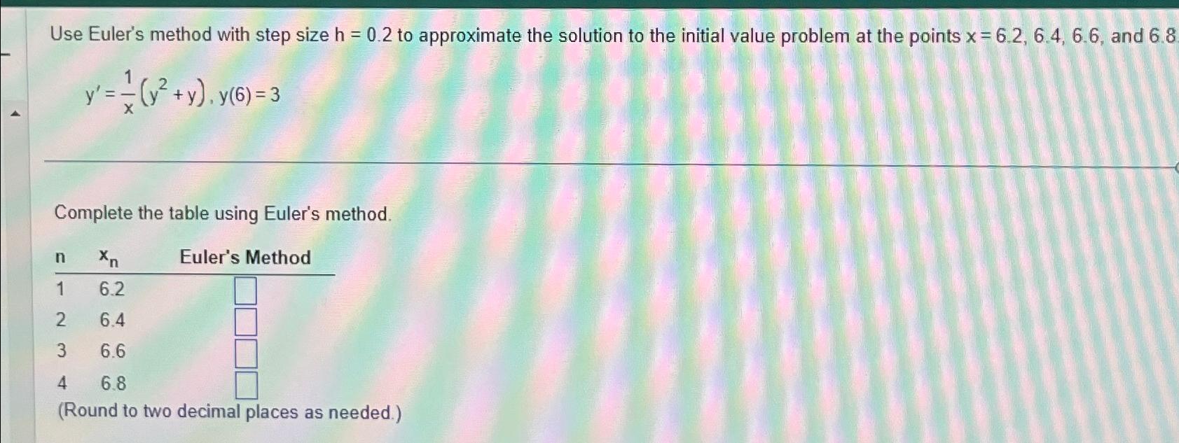 Solved Use Euler's method with step size h=0.2 ﻿to | Chegg.com