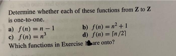 Solved Determine whether each of these functions from Z to Z | Chegg.com
