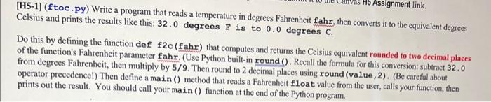 Solved [H5-1] (ftoc.py) Write a program that reads a | Chegg.com