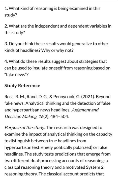 Solved 1. What kind of reasoning is being examined in this | Chegg.com