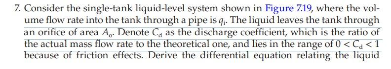 Solved 7. Consider the single-tank liquid-level system shown | Chegg.com