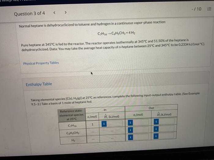 Solved - /10 Question 3 of 4 Normal heptane is | Chegg.com