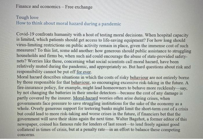 Read “The Economist 25-04-2020 Moral hazard during | Chegg.com