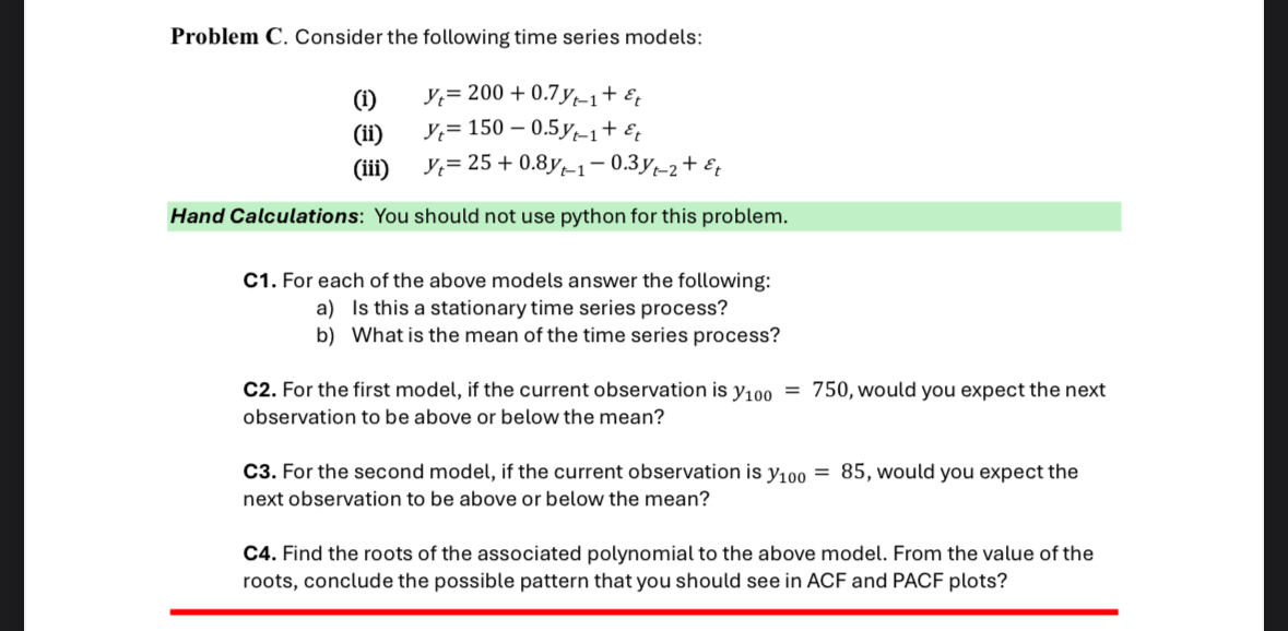 Solved Problem C. ﻿Consider the following time series | Chegg.com