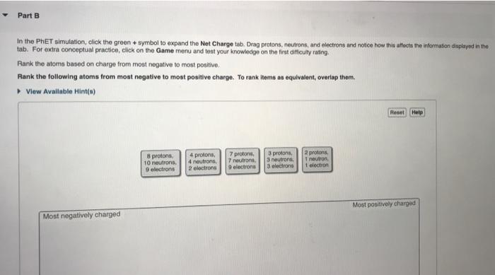Solved Part B In the PhET simulation, click the green + | Chegg.com