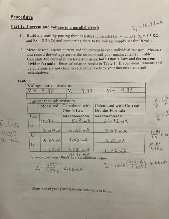 Solved Procedure Part 1: Current and voltage in a parallel | Chegg.com