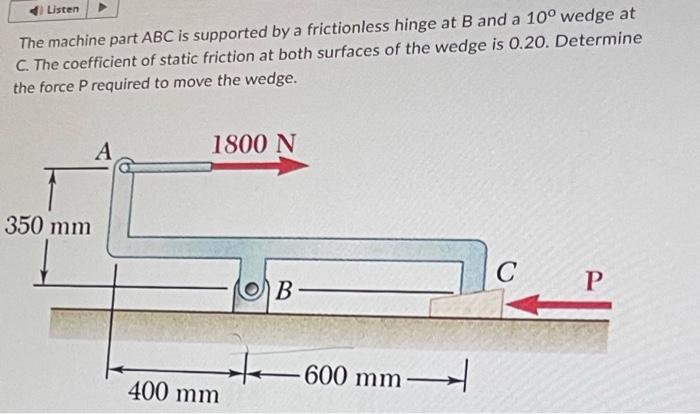 Solved The machine part ABC is supported by a frictionless | Chegg.com