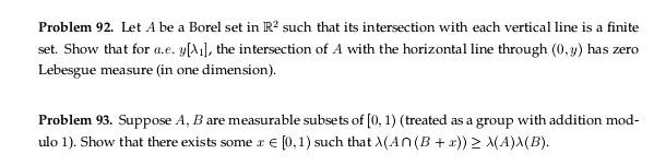 Solved Problem 92. Let A be a Borel set in R2 such that its | Chegg.com