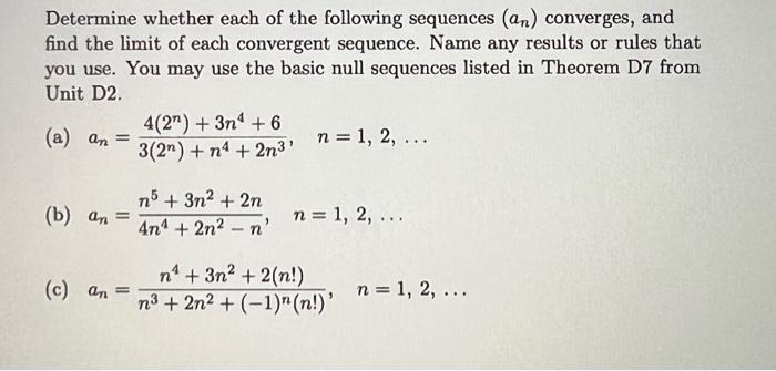 Solved Determine whether each of the following sequences | Chegg.com