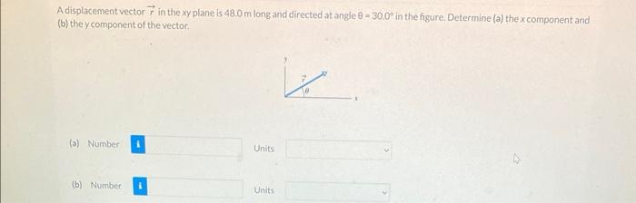 Solved A displacement vector r in the xy plane is 48.0 m | Chegg.com
