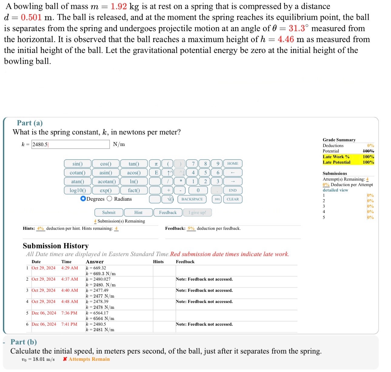 Solved A bowling ball of mass m=1.92kg ﻿is at rest on a | Chegg.com
