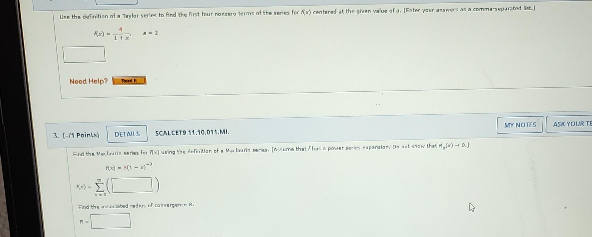 Solved f(x)=1+x4a=2 3. [-/1 Points] SCALCET9 11.10.011.MI. | Chegg.com