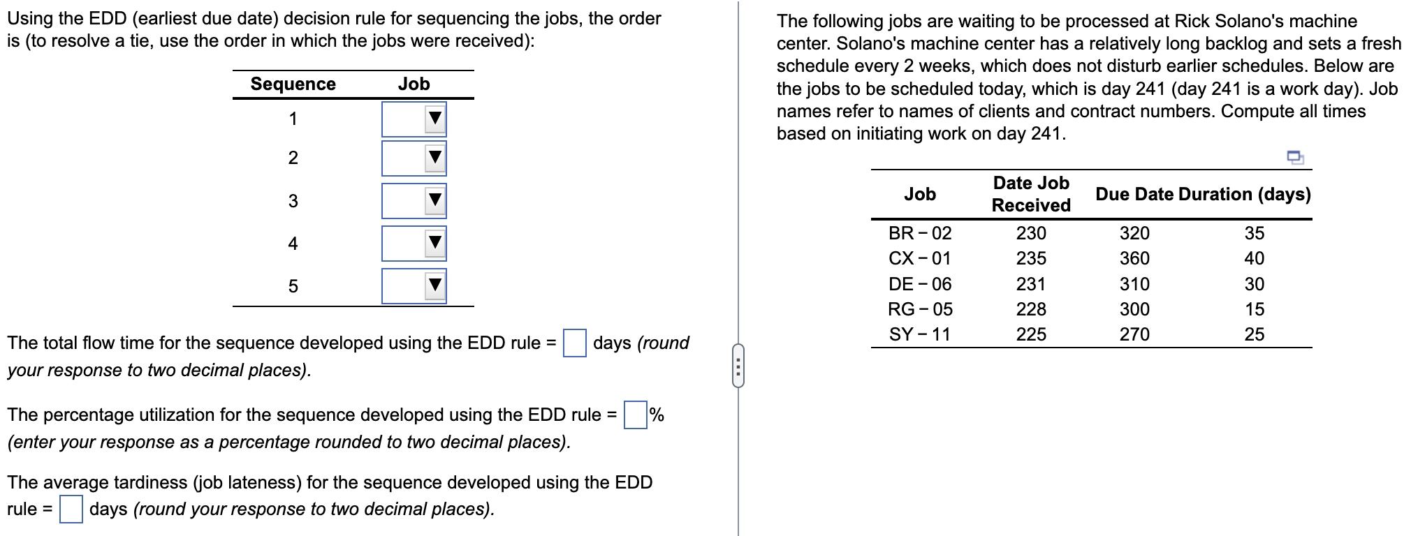 Solved Using the EDD (earliest due date) ﻿decision rule for | Chegg.com