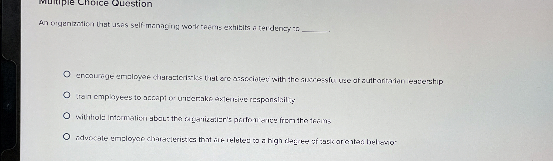 Solved An organization that uses self-managing work teams | Chegg.com