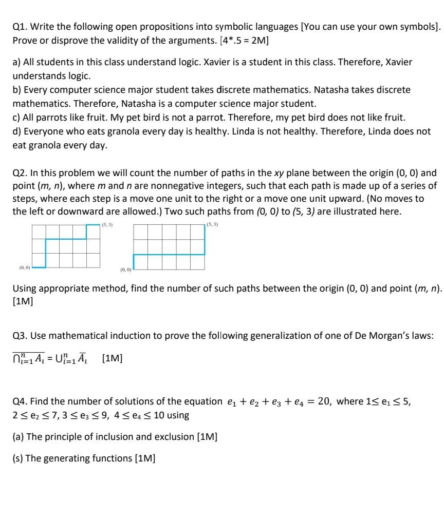 Solved Q1. Write the following open propositions into | Chegg.com