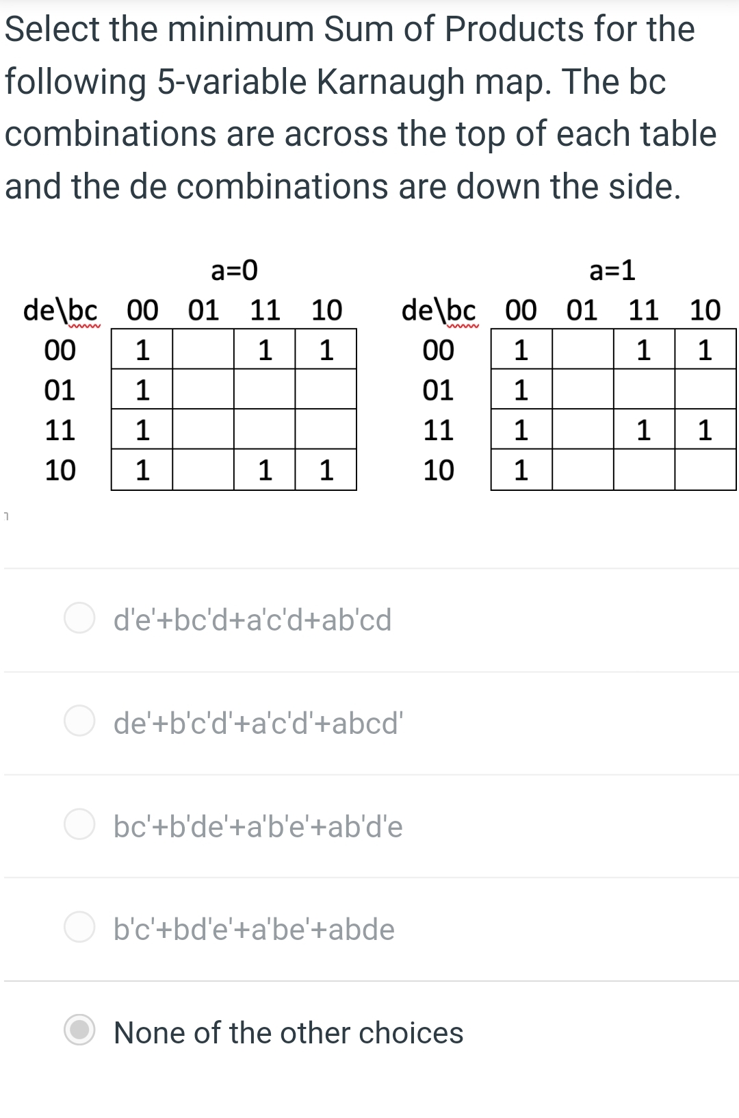 Solved Select the minimum Sum of Products for the following | Chegg.com