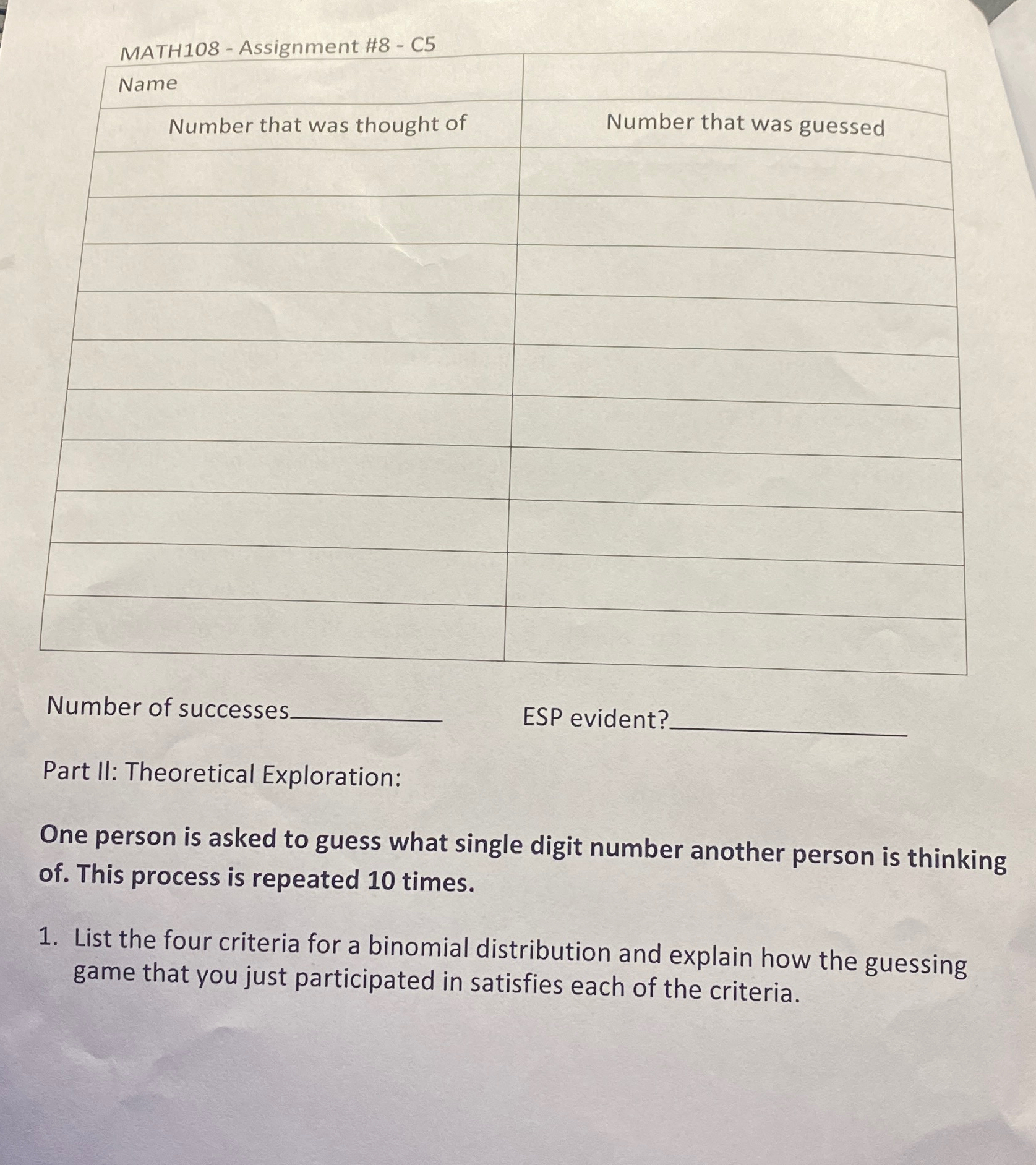 Solved MATH108 - ﻿Assignment #8 - ﻿C5NameNumber that was | Chegg.com