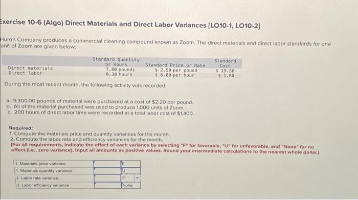 Solved xercise 10-6 (Algo) Direct Materials and Direct Labor | Chegg.com Solved xercise 10-6 (Algo) Direct Materials and Direct Labor | Chegg.com
