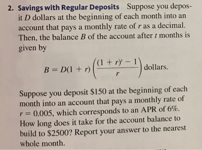 Solved 2. Savings with Regular Deposits Suppose you depos- | Chegg.com