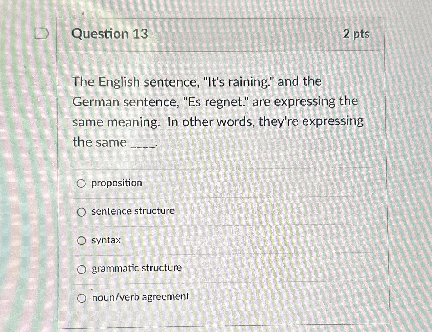 Solved Question 132ptsThe English sentence, "It's raining." | Chegg.com