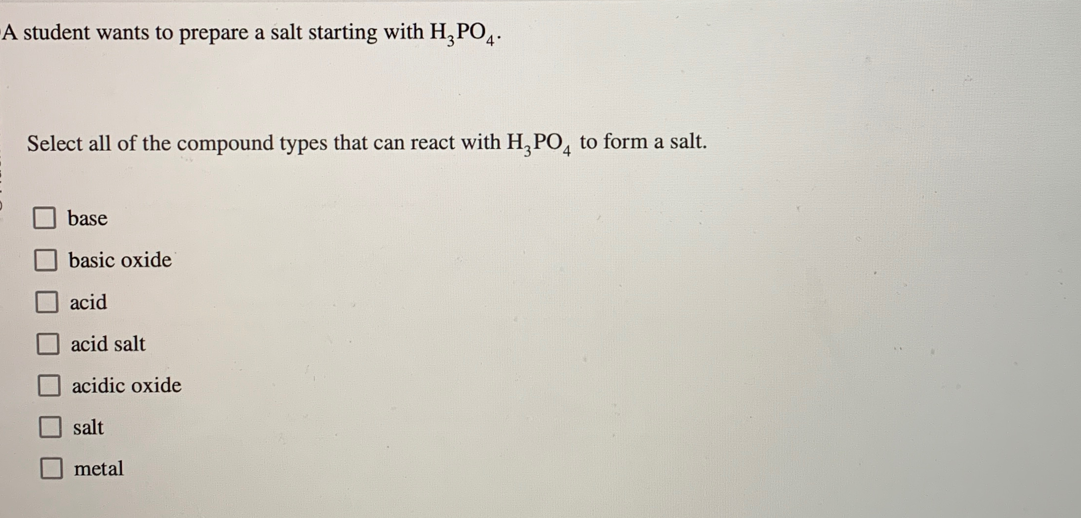 Solved A student wants to prepare a salt starting with | Chegg.com