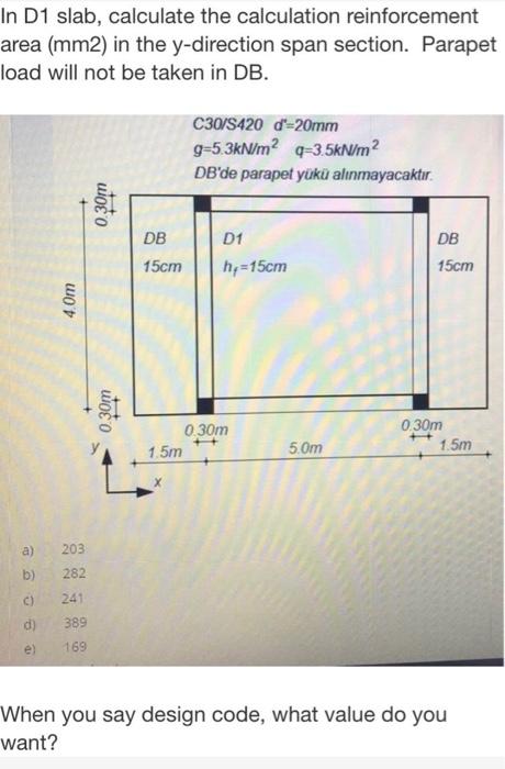 In D1 slab, calculate the calculation reinforcement | Chegg.com