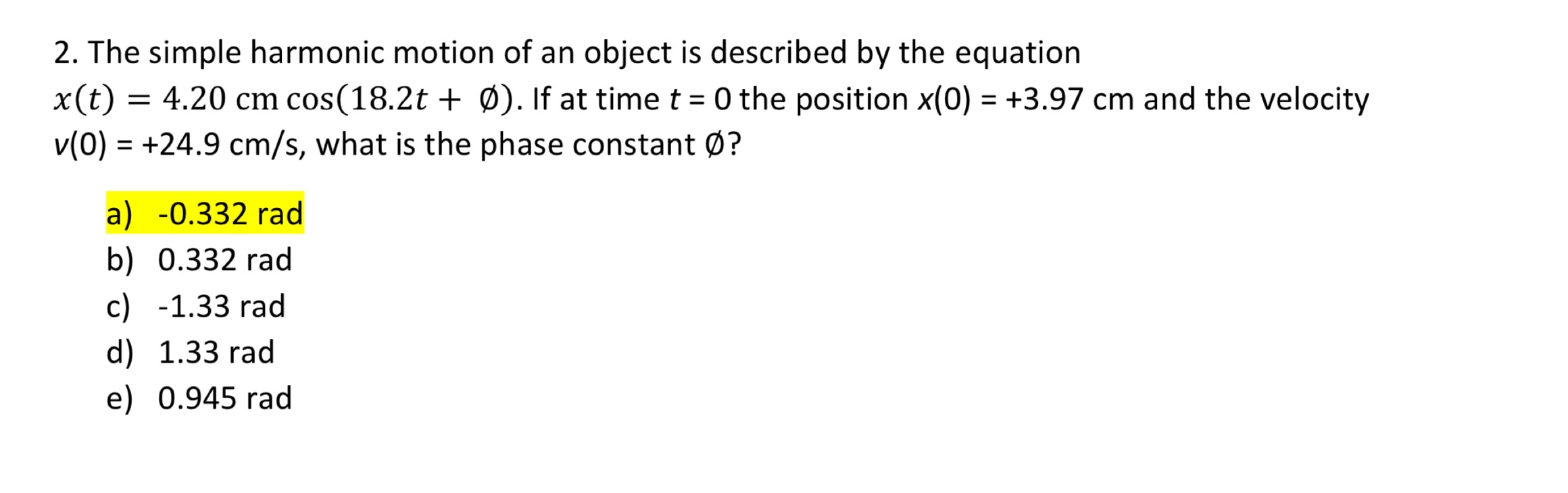 Solved The simple harmonic motion of an object is described | Chegg.com