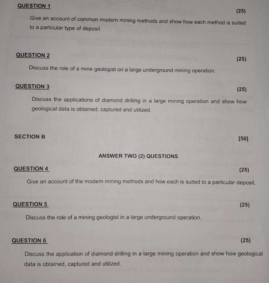 Solved QUESTION 1(25)Give an account of common modern mining | Chegg.com