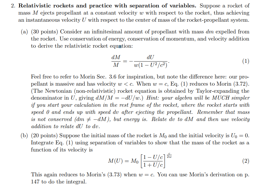 Solved Relativistic rockets and practice with separation of | Chegg.com