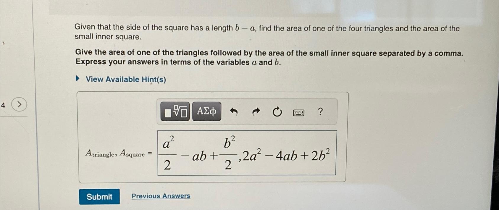 Solved Given that the side of the square has a length b-a, | Chegg.com