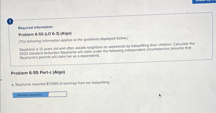 Solved Required information Problem 6-55 (LO 6-3) (Algo) | Chegg.com