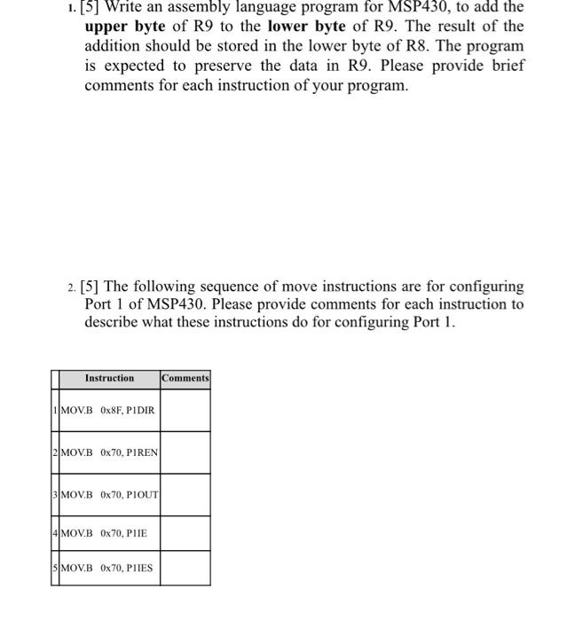 1 5 Write An Assembly Language Program For Msp430 5080