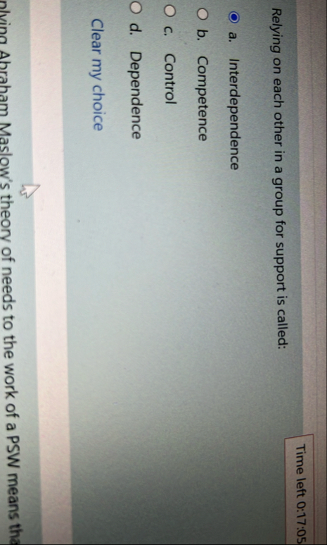 Solved Time left 0:17:05Relying on each other in a group for | Chegg.com