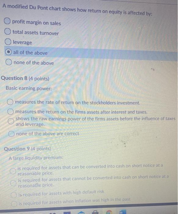 Solved A modified Du Pont chart shows how return on equity | Chegg.com
