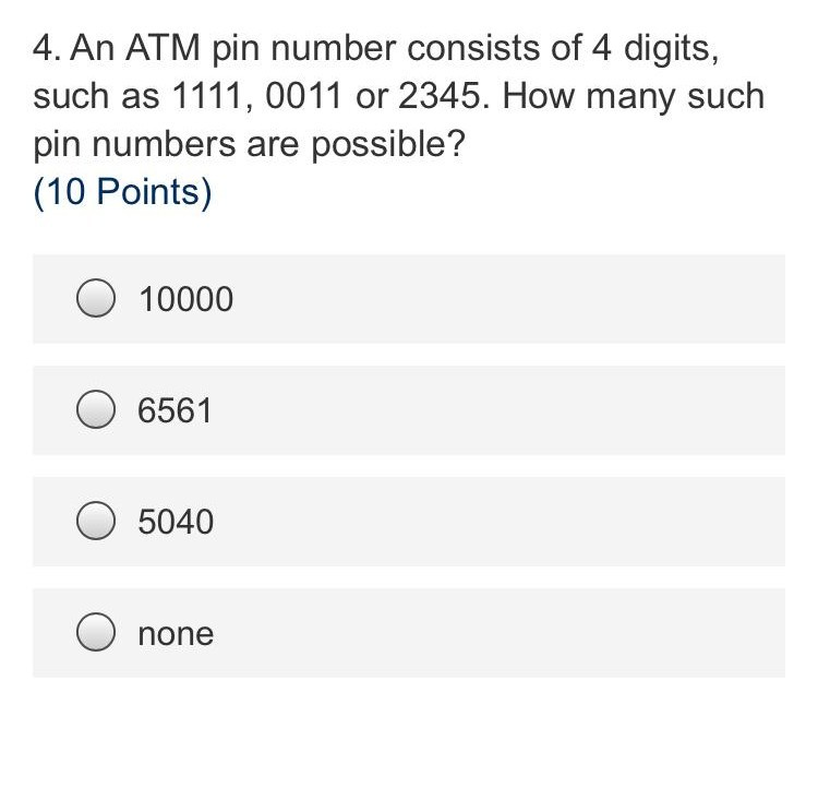 Solved 4. An ATM pin number consists of 4 digits, such as | Chegg.com