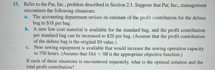 Solved 15. Refer to the Par, Inc., problem described in | Chegg.com
