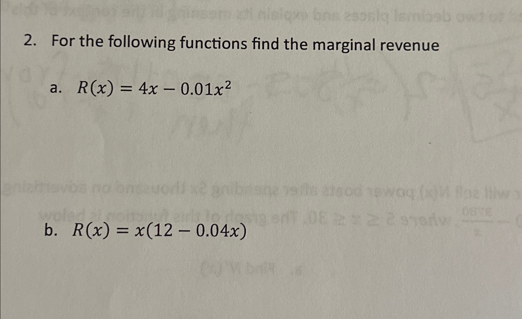 Solved For the following functions find the marginal | Chegg.com