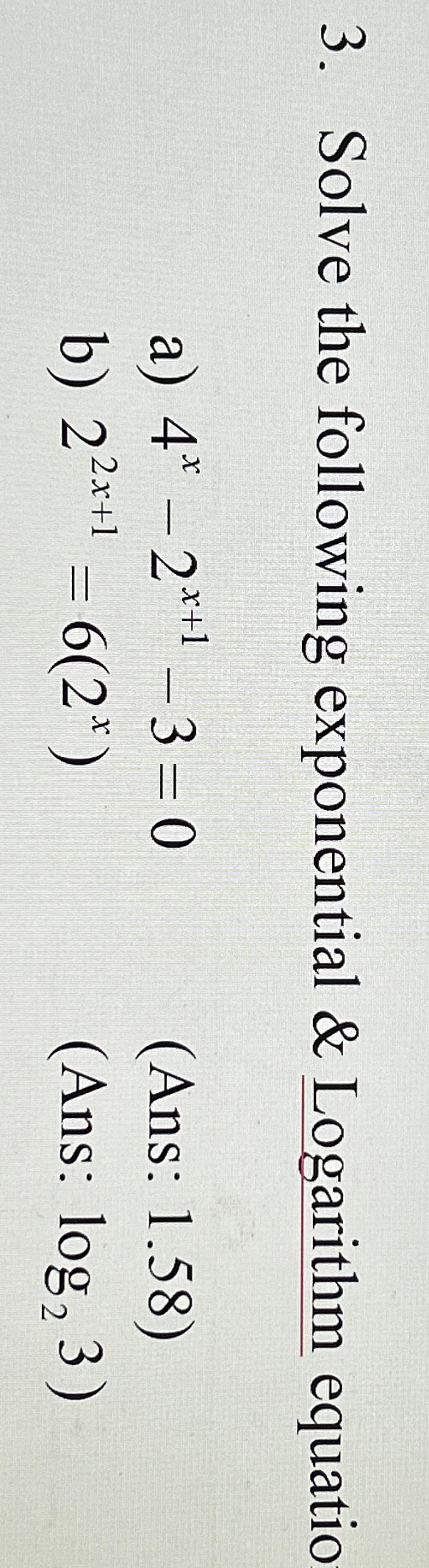 Solved Solve the following exponential & Logarithm | Chegg.com