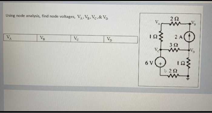 Solved Using node analysis, find node voltages, VA, V3, Vc,& | Chegg.com