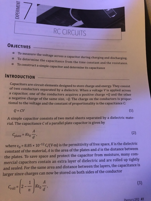 Solved: EXPERIMENT RC CIRCUITS OBJECTIVES • • • To Measure... | Chegg.com