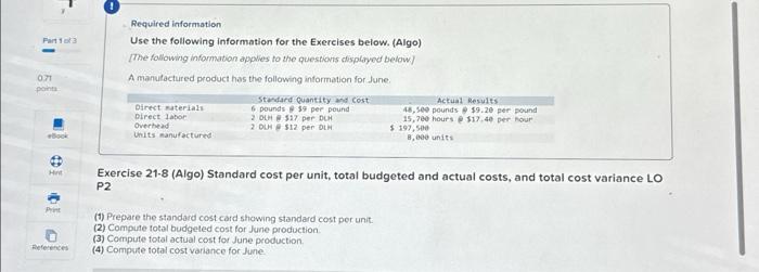 Solved Exercise 21−8 (Algo) Standard cost per unit, total | Chegg.com