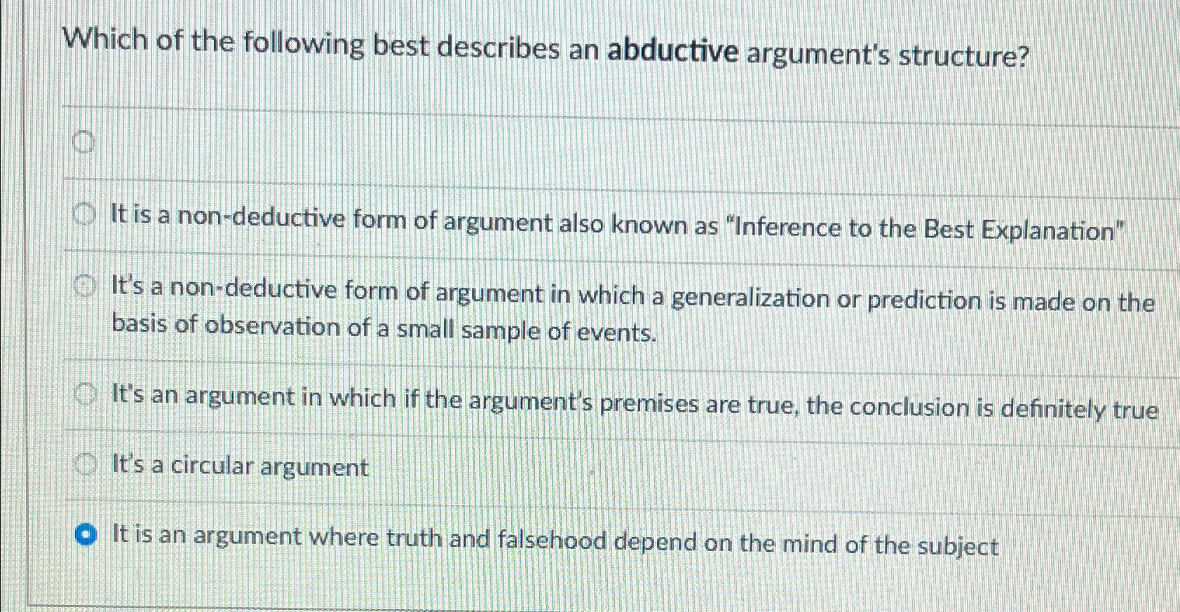 Solved Which of the following best describes an abductive | Chegg.com