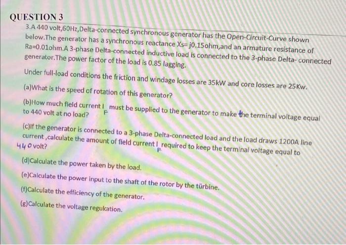 3.A 440 volt,60Hz, Delta-connected synchronous | Chegg.com