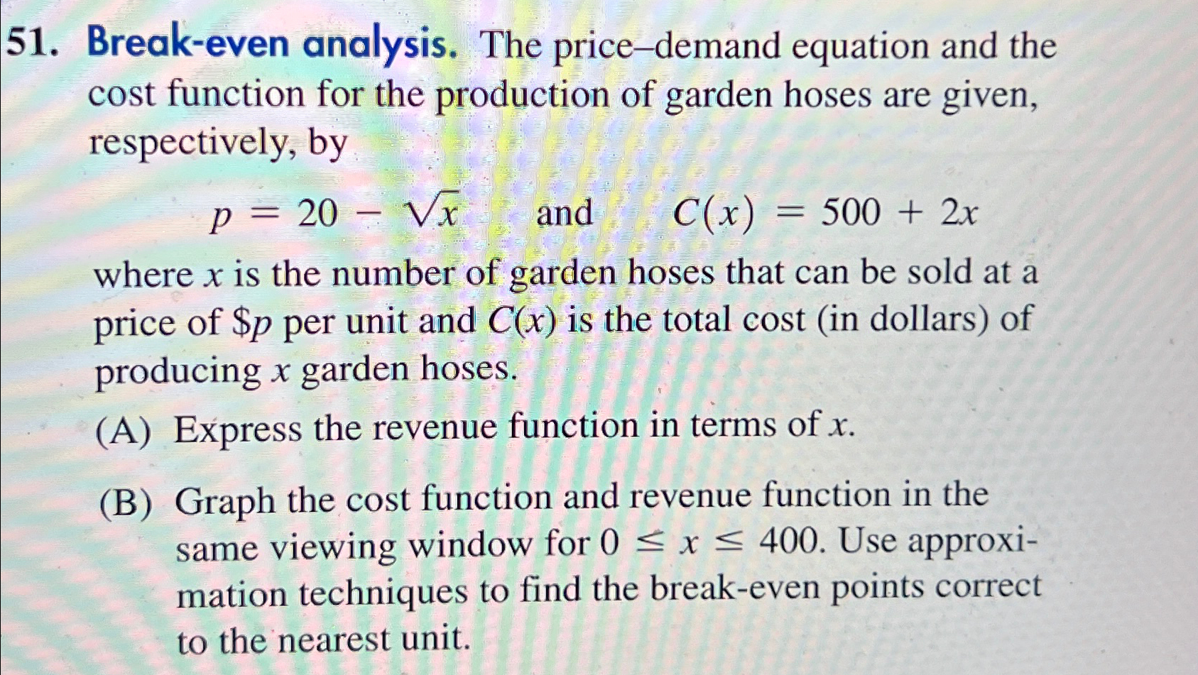 Solved Break-even analysis. The price-demand equation and | Chegg.com