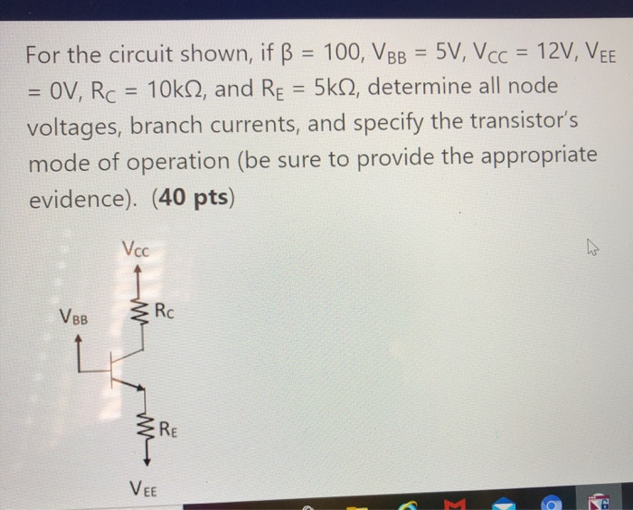 Solved For the circuit shown, if ß = 100, VBB = 5V, Vcc = | Chegg.com