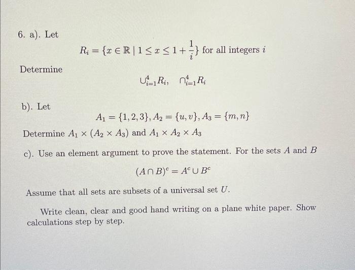 Solved 6. a). Let Ri={x∈R∣1≤x≤1+i1} for all integers i | Chegg.com