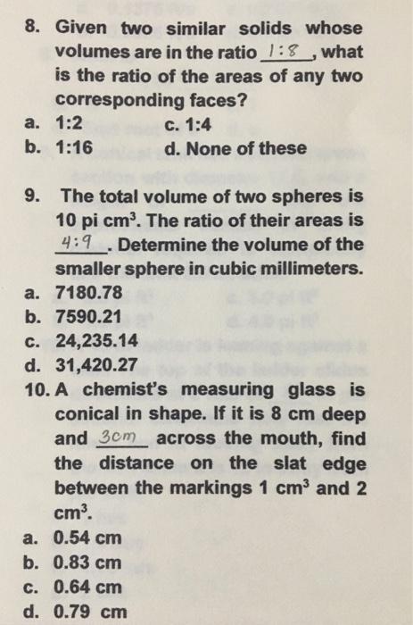 Solved SOLID GEOMETRYPLEASE ANSWER ALL THE QUESTIONS!!! | Chegg.com