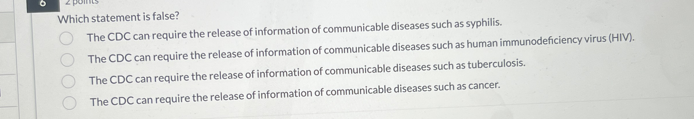 Solved Which statement is false?The CDC can require the | Chegg.com